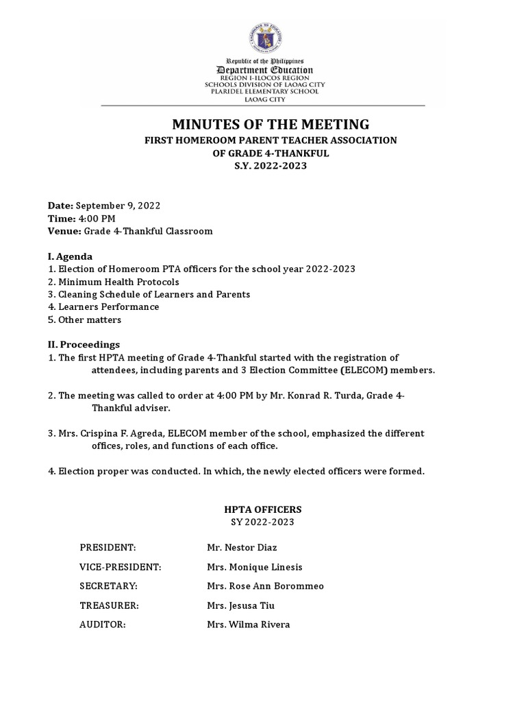 Minutes-of-the-Meeting-1st-HPTA Meeting | PDF