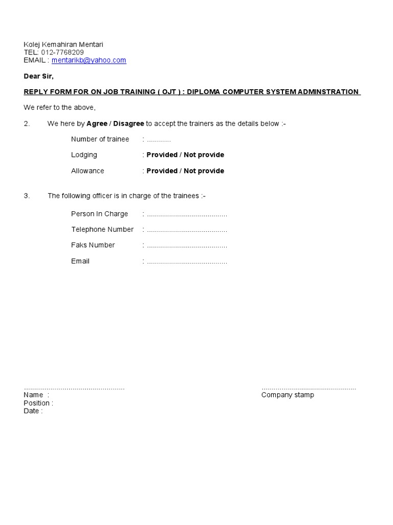 Reply Form | PDF | Career & Growth | Business