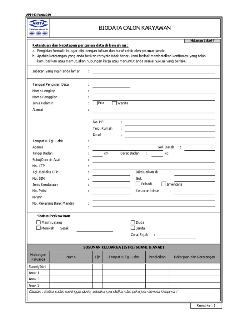 Form Biodata Calon Karyawan | PDF