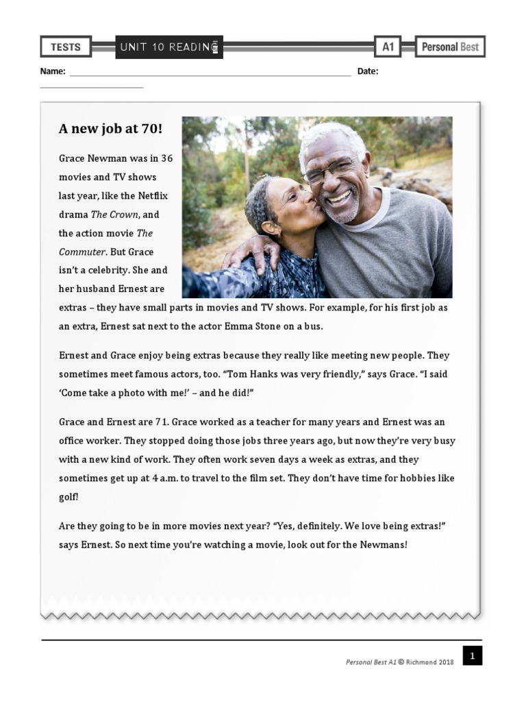 Personal Best A1 Unit 10 Reading Test | PDF