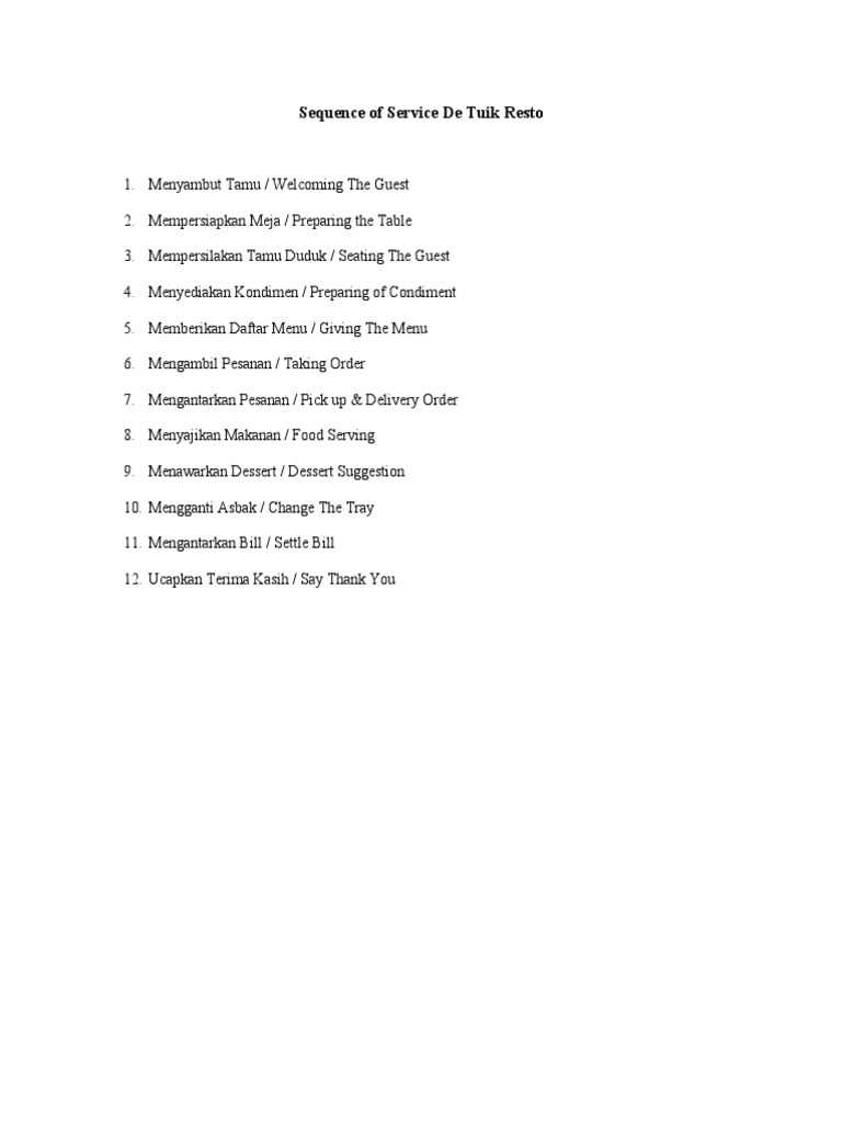 Sequence of Service Restoran | PDF