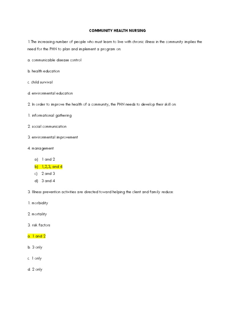 Practice Questions of CHN | PDF | Nursing | Preventive Healthcare