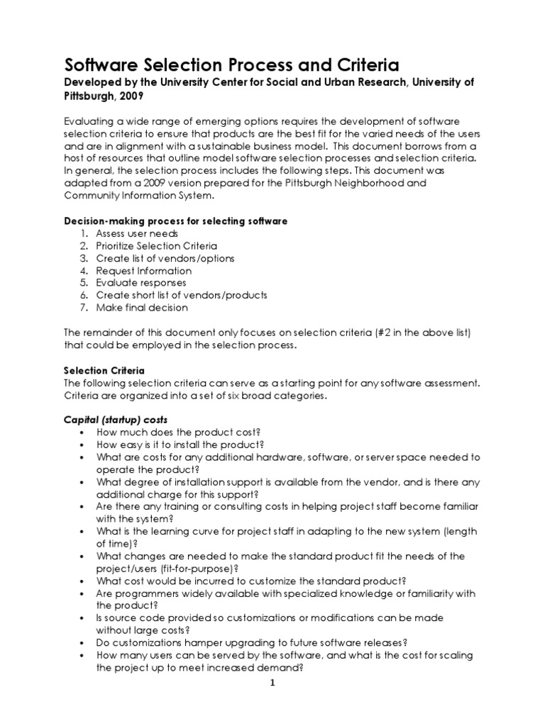 Software Selection Process Criteria | PDF | Computing | Business