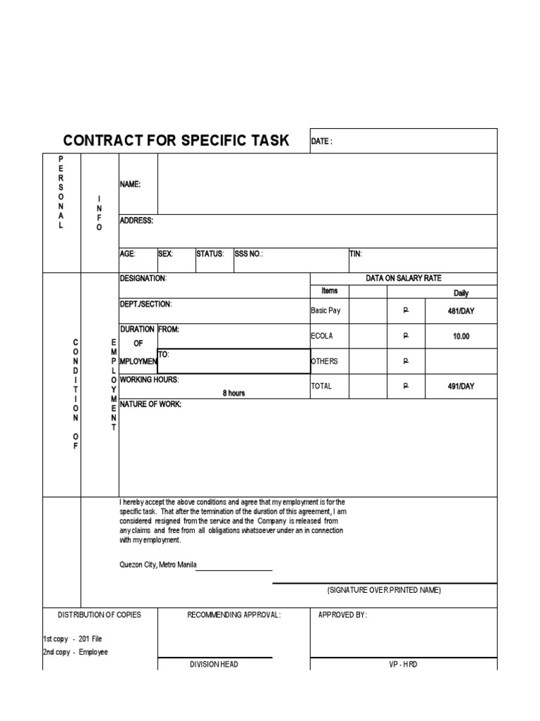 Contract For Specific Task Blank | PDF | Employment | Justice