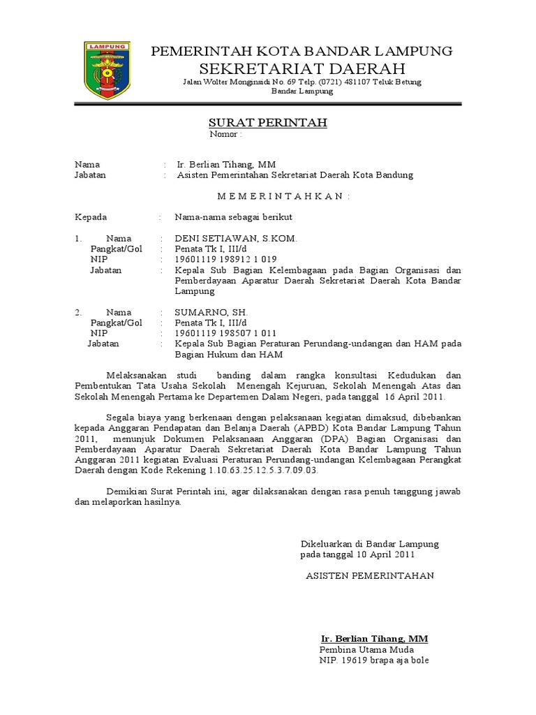 Contoh Surat Perintah Resmi | PDF Contoh Surat Perintah Resmi | PDF