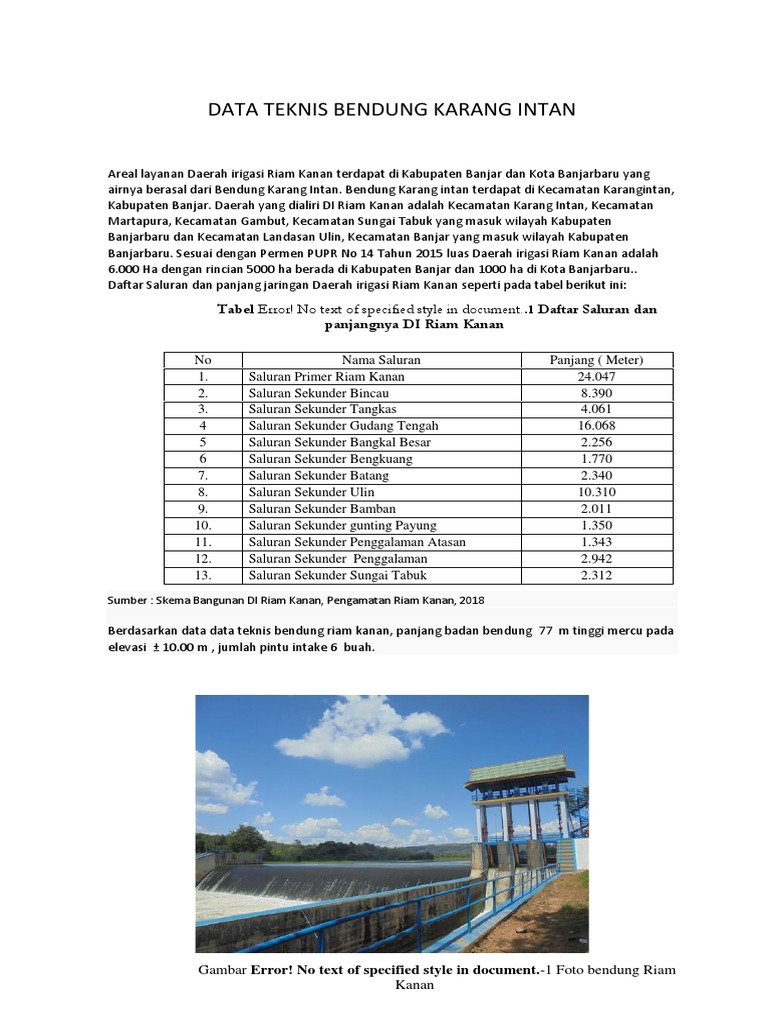 Data Teknis Bendung Karang Intan | PDF