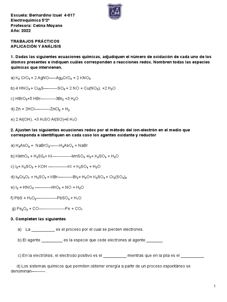 TRABAJO PRACTICO Electroquimica | PDF | Redox | Electroquímica
