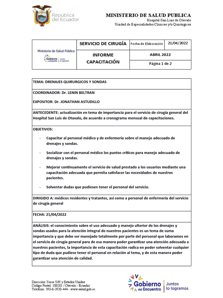 Capacitación en Drenajes Quirúrgicos 2022 | PDF | Hospital | Cirugía