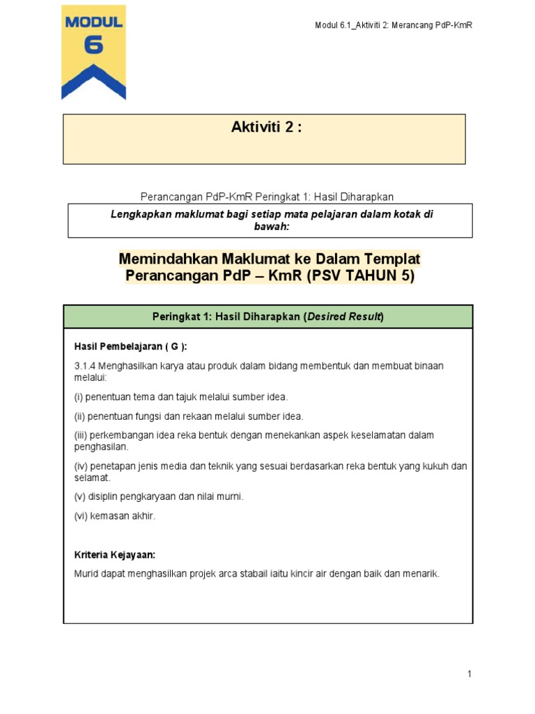 Toolkit 6.1 - Aktiviti 2 Perancangan PDP KMR | PDF