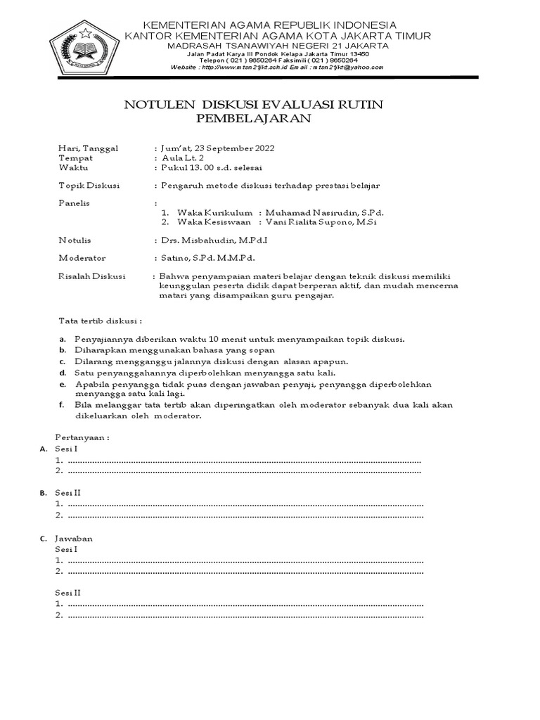Notulen Diskusi Evaluasi Belajar | PDF