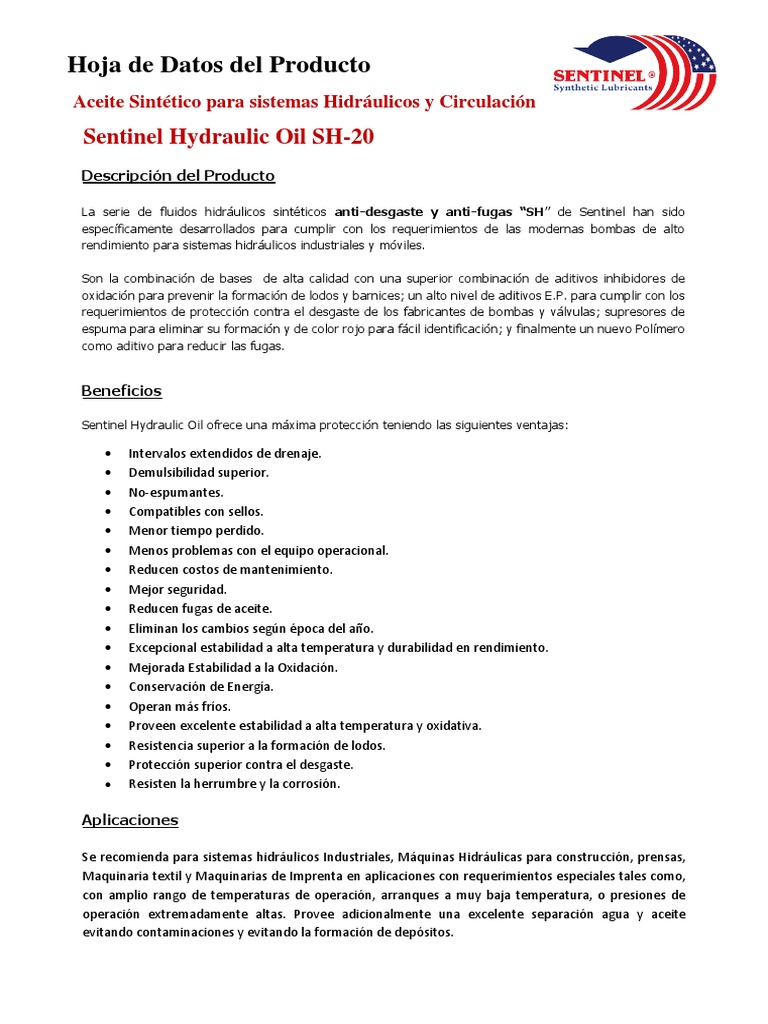 Sentinel Hydraulic Oil SH | PDF | Corrosión | Bomba