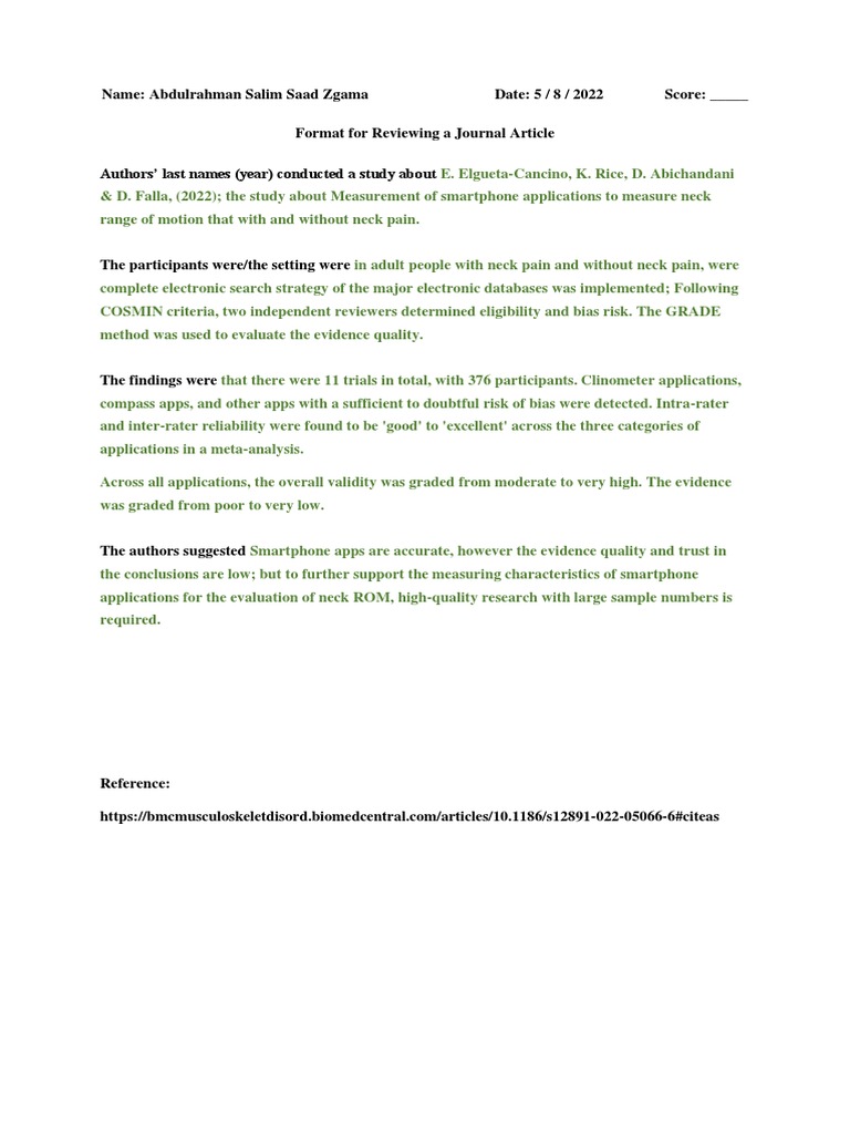 Format For Reviewing A Journal Article | PDF