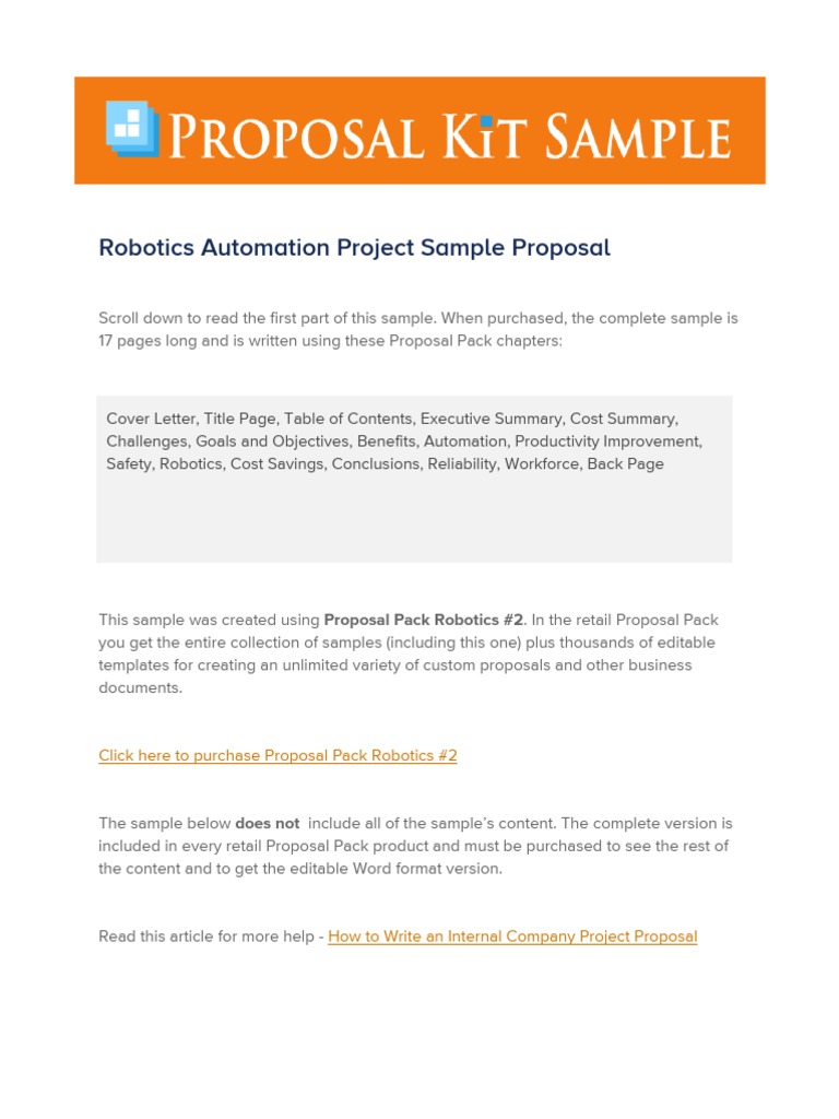 Robotics Automation Project Sample Proposal | PDF | Automation | Employment