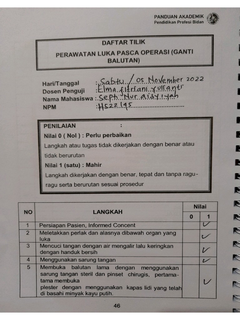 Nilai Dan Daftar Tilik Perawatan Luka Pasca Operasi | PDF