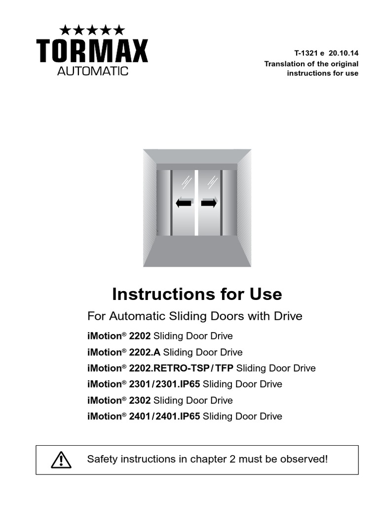 Tormax United Kingdom - Imotion 2202 - Operations - Instructions For Use | PDF | Safety | Door