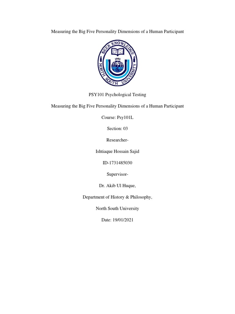 Big Five Personality Assessment Report | PDF | Extraversion And ...