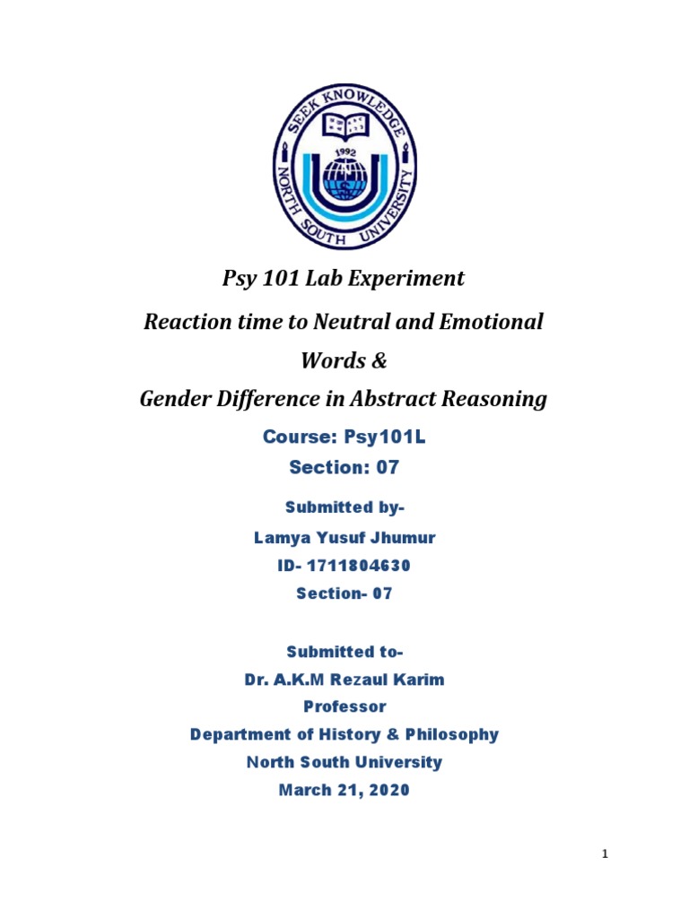 Psy Lab Report by Jhumur | Download Free PDF | Mental Chronometry | Perception