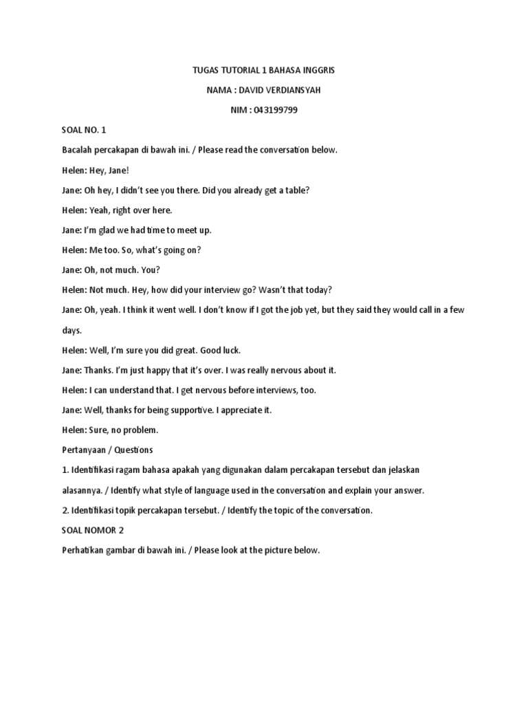 Tutorial Tugas Bahasa Inggris David | PDF | Career & Growth | Self-Improvement