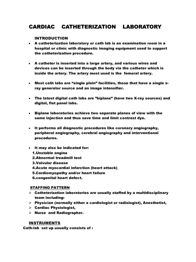 Cardiac Catheterization Laboratory | PDF