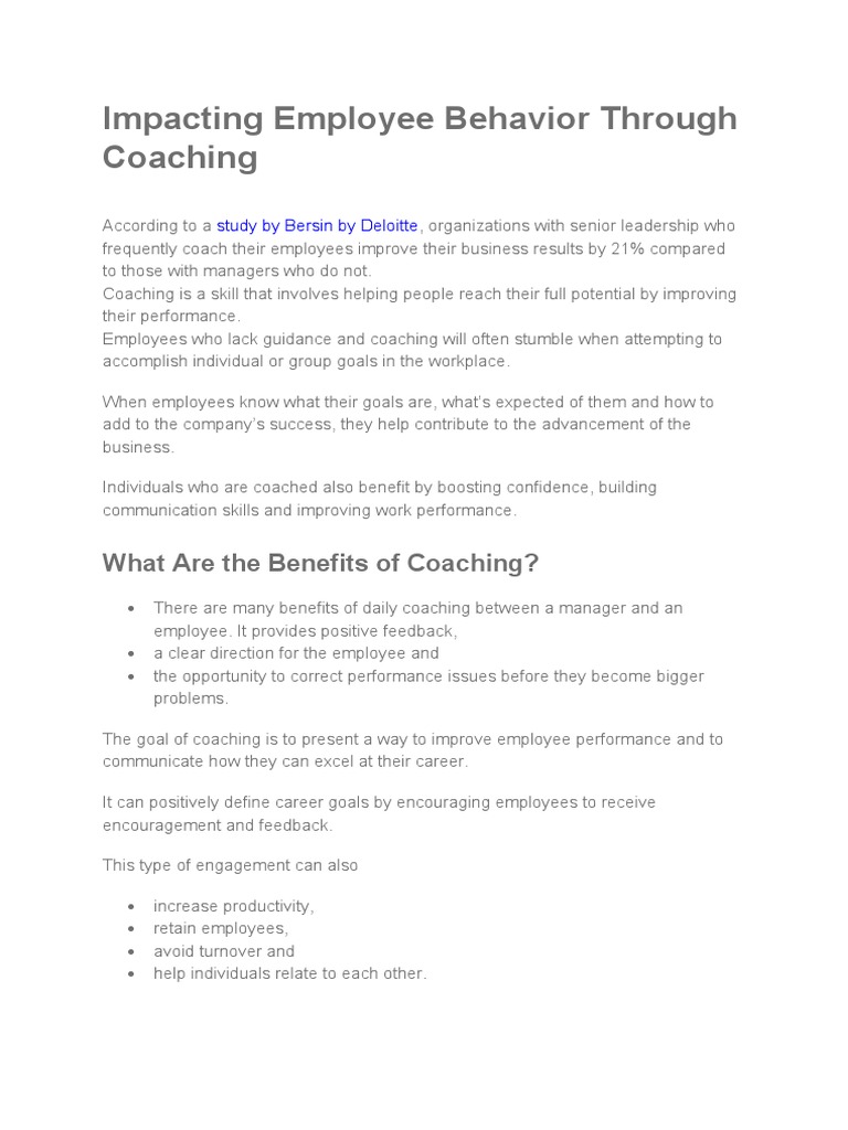 Impacting Employee Performance Through Coaching Pdf Mentorship