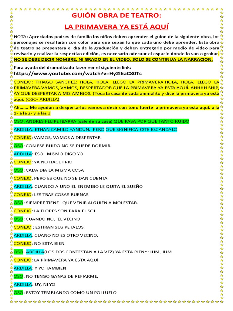 Guión Obra de Teatro: La Primavera Ya Está Aquí | PDF