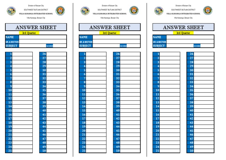 Answer Sheet Template | PDF
