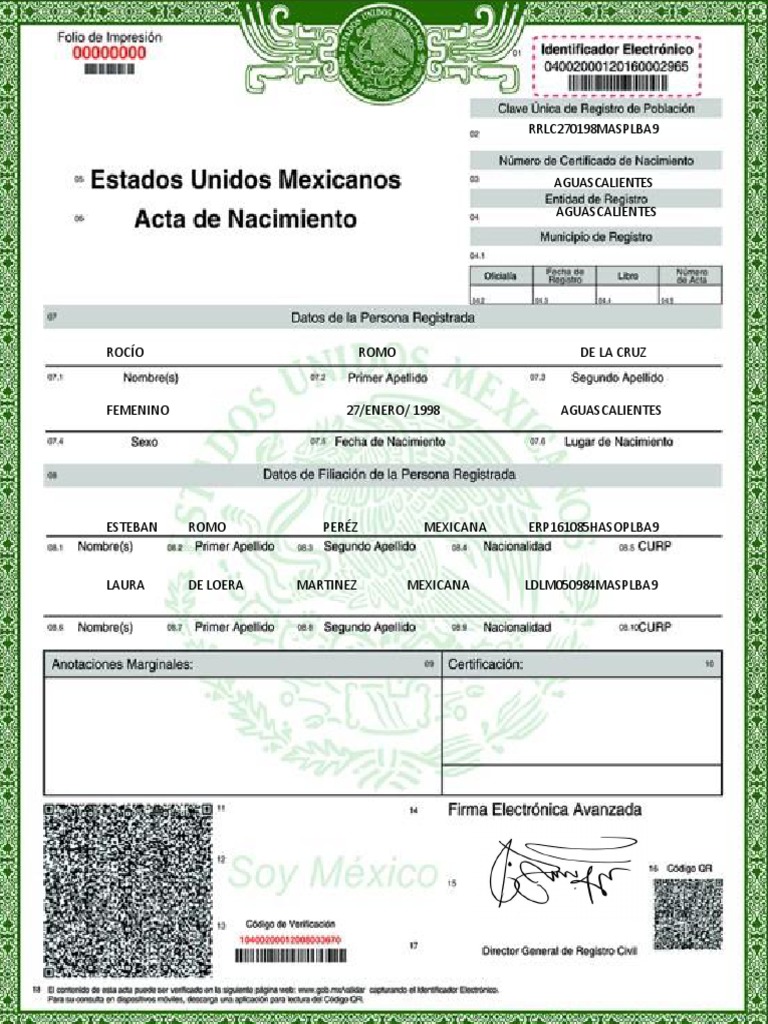 Acta de Nacimiento | PDF