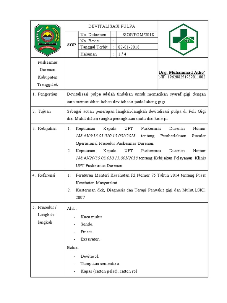 4.sop Devitalisasi Pulpa | PDF | Sains & Matematika