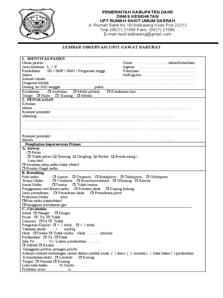 Form Lembar Observasi Ugd - Do | PDF