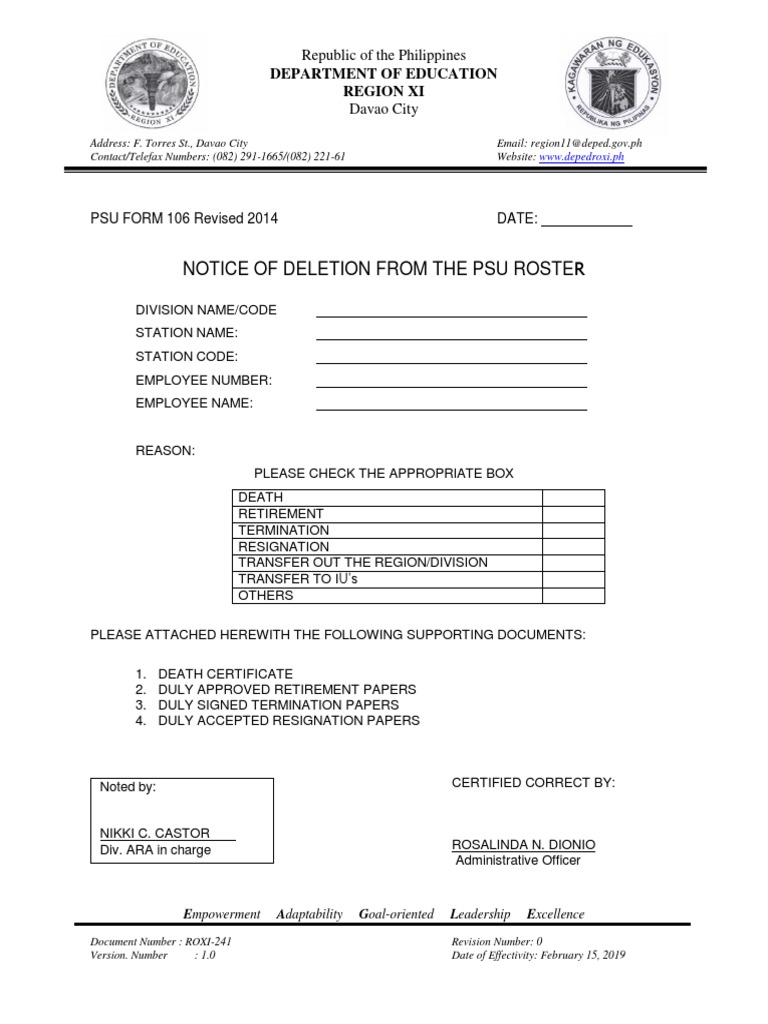 Deletion Form PSU Form 106 | PDF