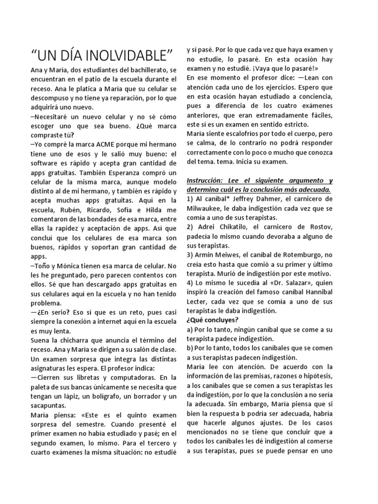 Un Día Inolvidable | PDF | Prueba (evaluación) | Rabia