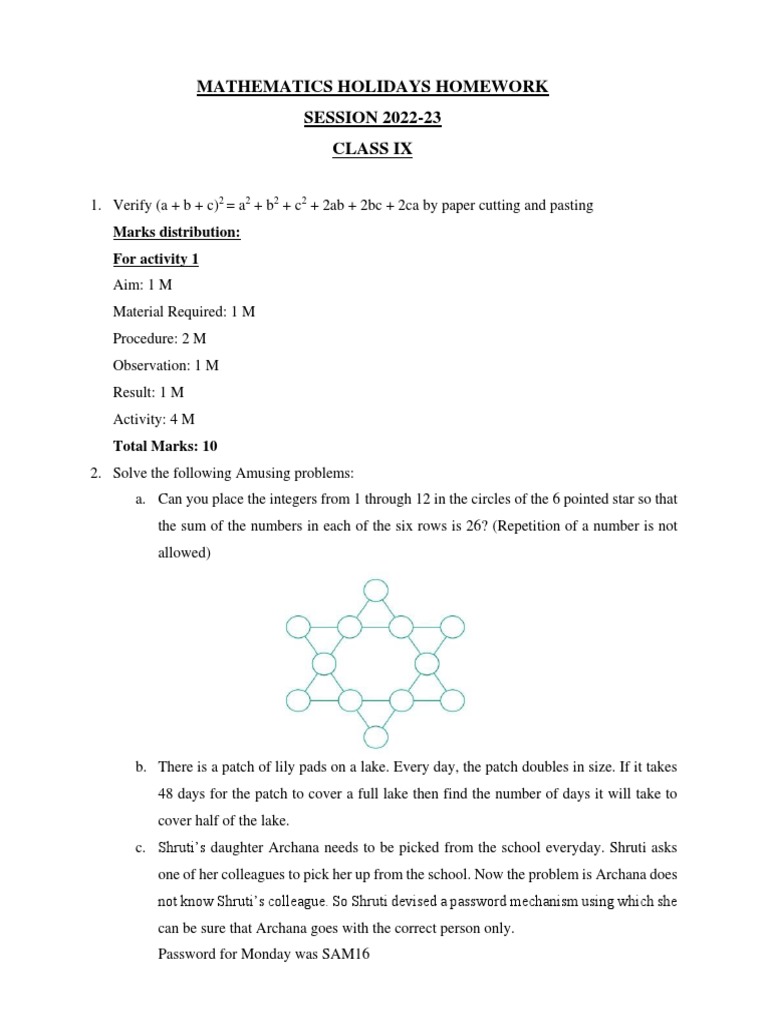 Class IX Mathematics Holiday Homework | PDF | Geometry | Mathematics