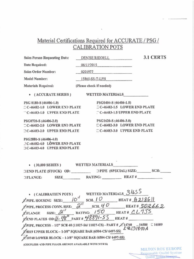 3.1 Material Certificat Calibration Pot | PDF