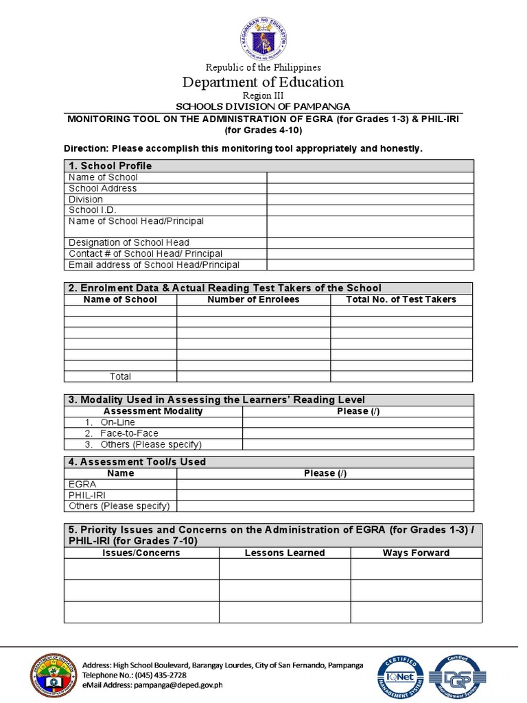Monitoring Tool EGRA PHIL IRI For SY 2022 2023 | PDF | Career & Growth