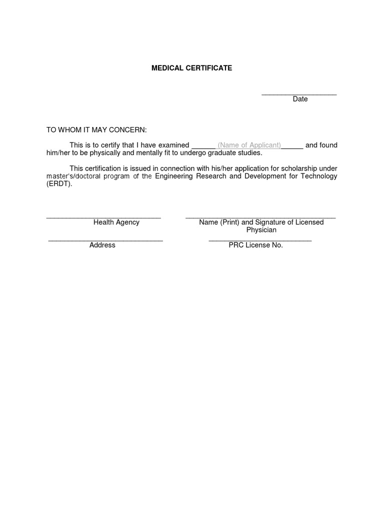 Medical Certificate Form | PDF