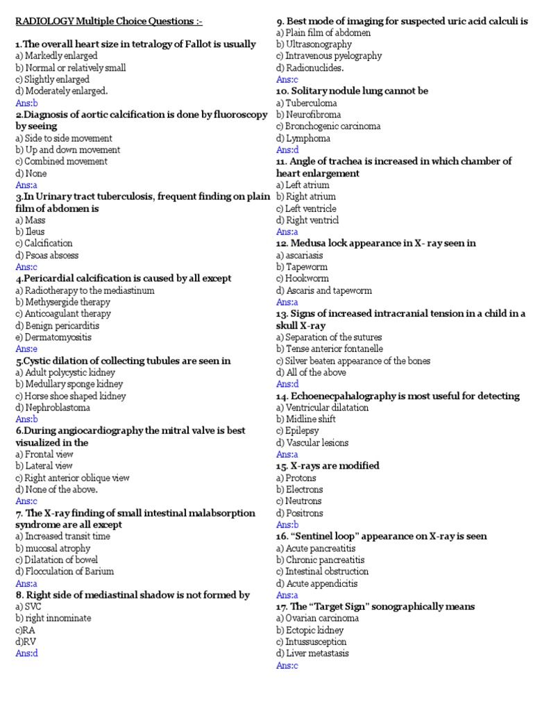 Radiology MCQs for Medical Students | PDF | Angiography | Ct Scan