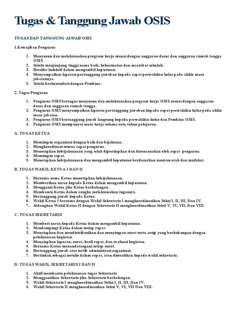 Tugas Dan Kewajiban Osis | PDF