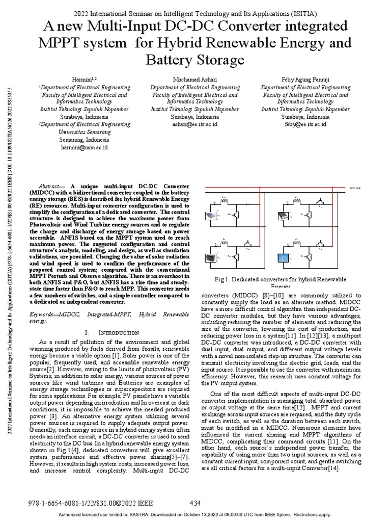 A New Multi-Input DC-DC Converter Integrated MPPT System For Hybrid ...