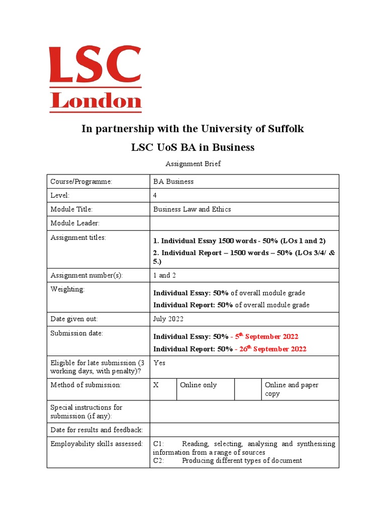 UoS BLE Assignment 1 and 2 June 2022 | PDF | Educational Assessment ...