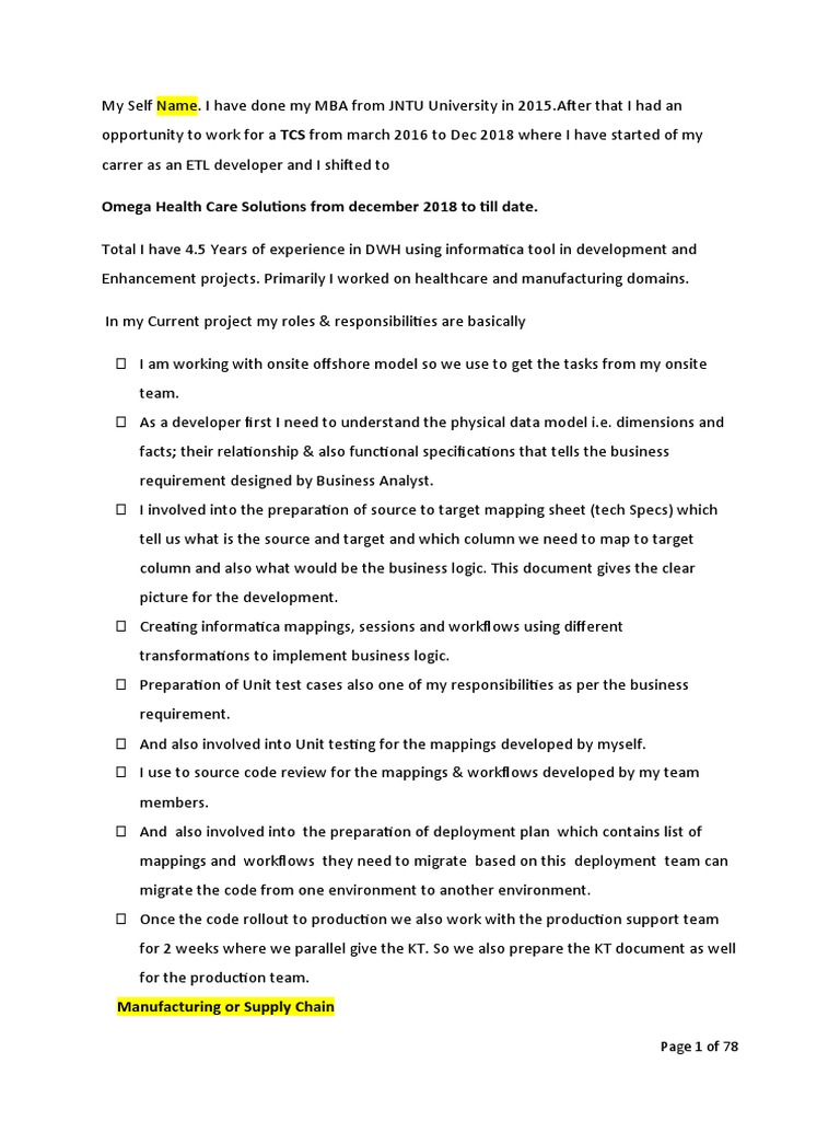 ETL Developer with 4.5 Years Experience in DWH Using Informatica | PDF | Data Warehouse ...