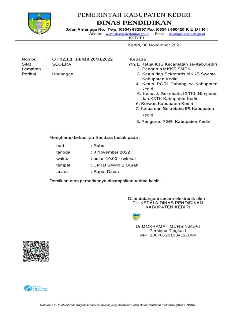 Undangan Rapat Dinas | PDF