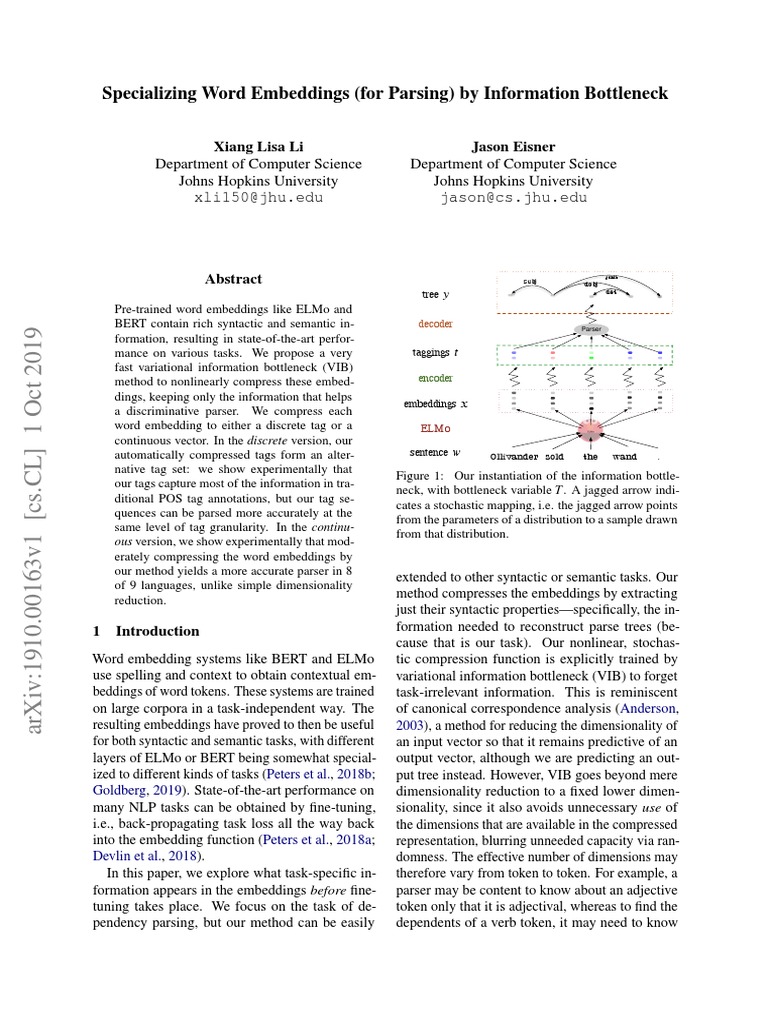 Specializing Word Embeddings (For Parsing) by Information Bottleneck | PDF | Parsing | Mathematics