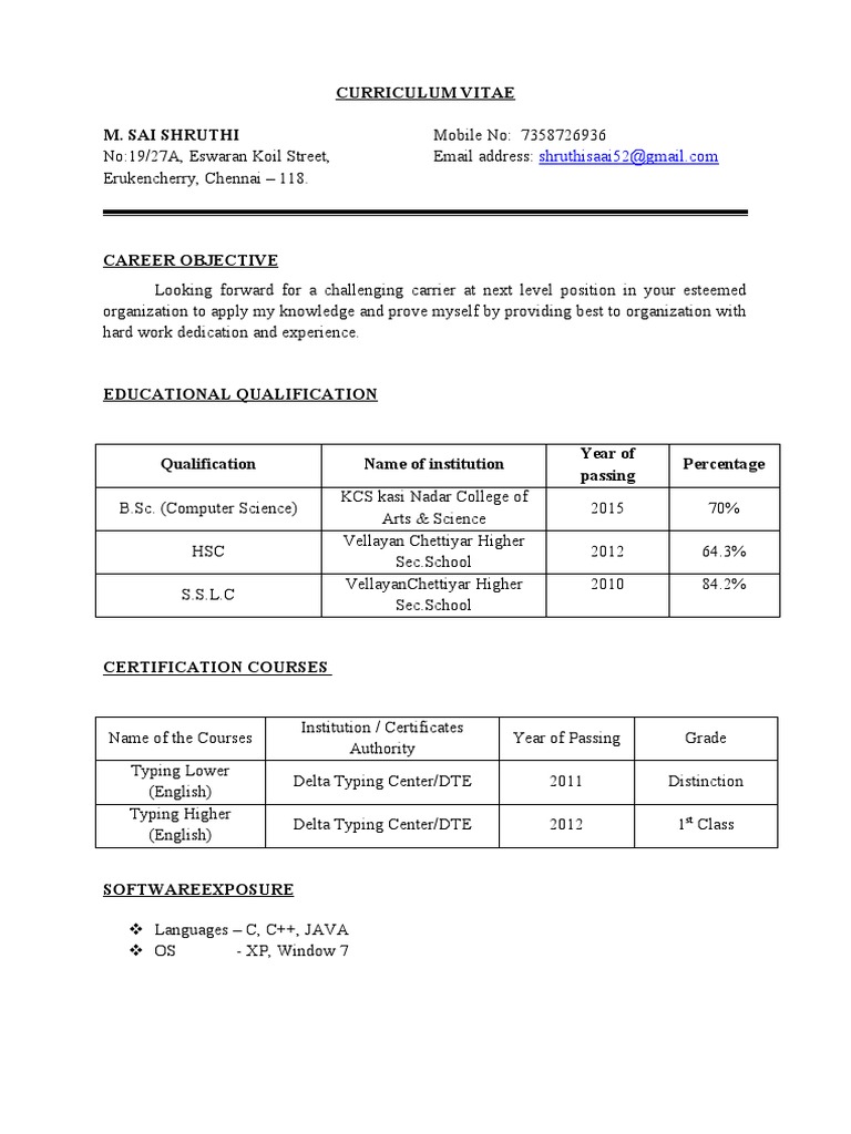 Resume of Sai Shruthi | PDF | Cognition