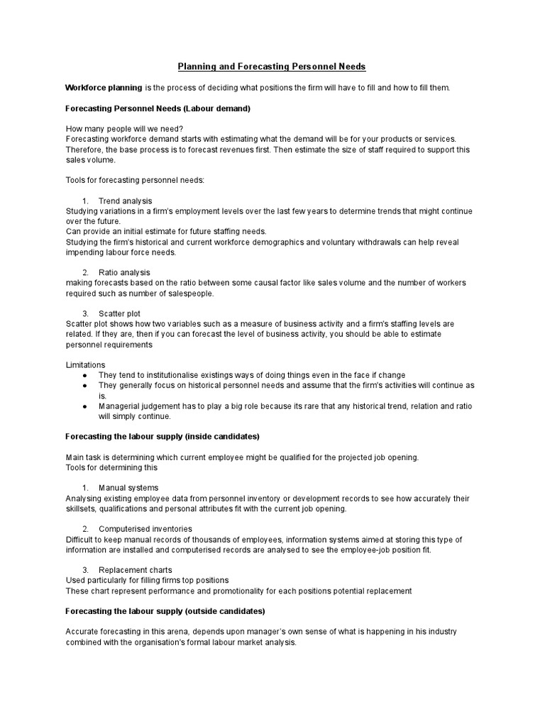 Forecasting Personnel Needs and Planning | PDF | Forecasting | Recruitment