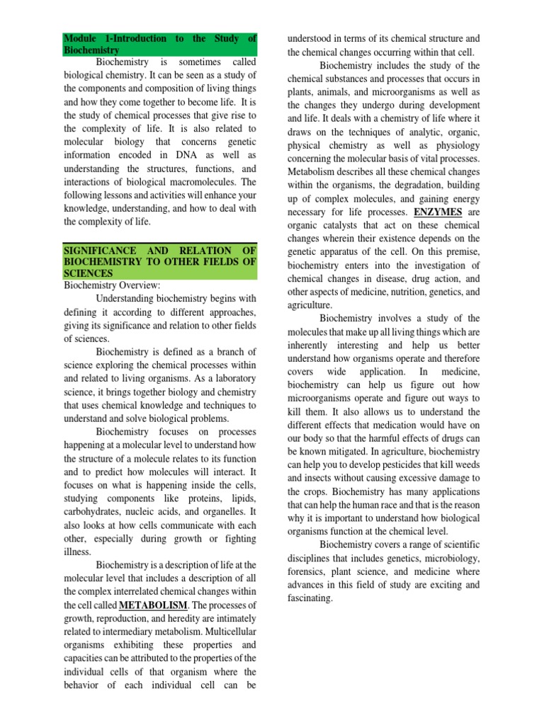 Introduction To The Study of Biochemistry | PDF | Biochemistry | Chemistry