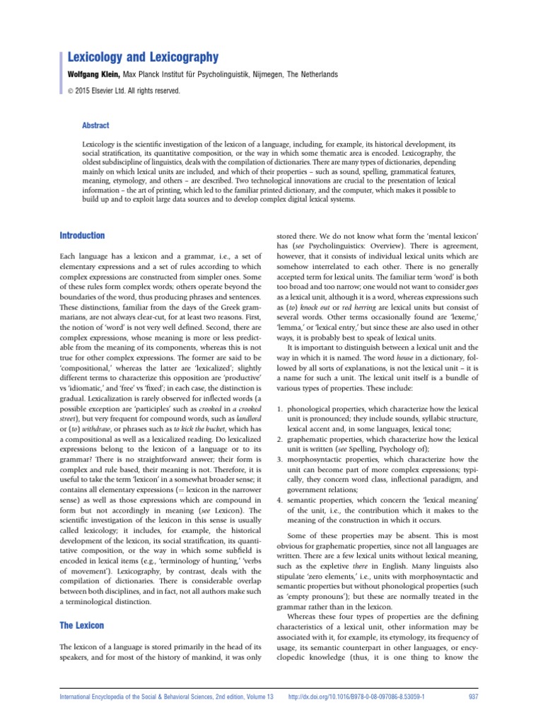 Lexicology and Lexicography Article | PDF | Lexicon | Lexicography