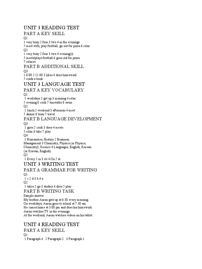 UNIT 3-4-5 End of Unit Tests Answer Key | PDF | Linguistics
