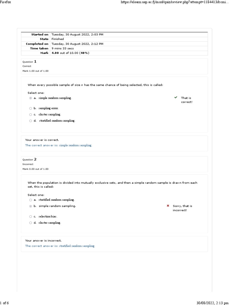 Quiz 2 Attempt Review | PDF | Sampling (Statistics) | Evaluation Methods