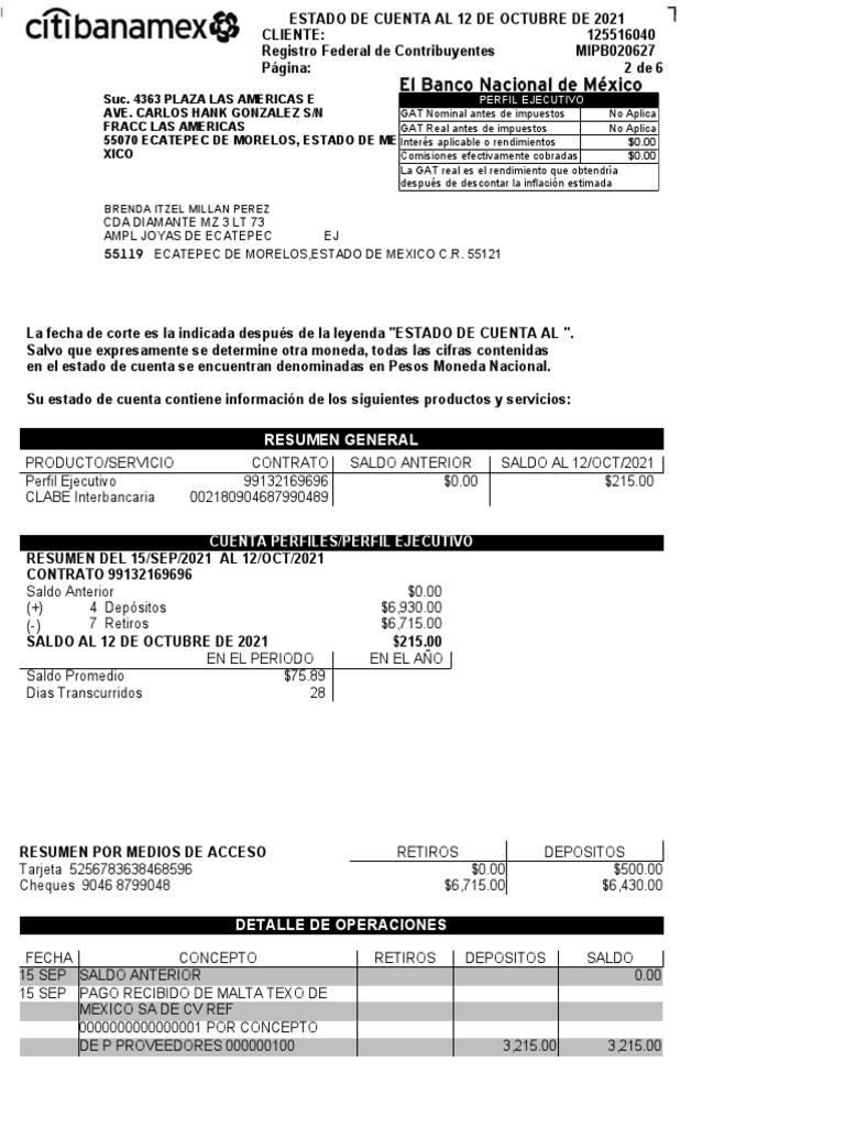Estado de Cuenta | PDF | Pagos | Economias