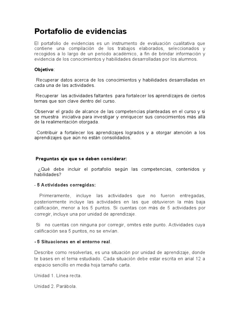 Portafolio de Evidencias | PDF | Evaluación | Aprendizaje